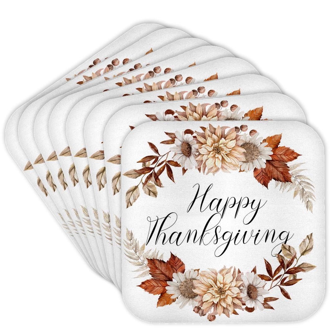 3drose, Happy Thanksgiving Fall Floral Leaves Wreath, Set of 8 Coasters ...