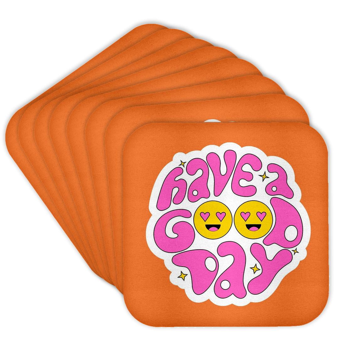 3drose, Have a Good Day Emoji Heart Eyes Room Decor, Set of 8 Coasters ...