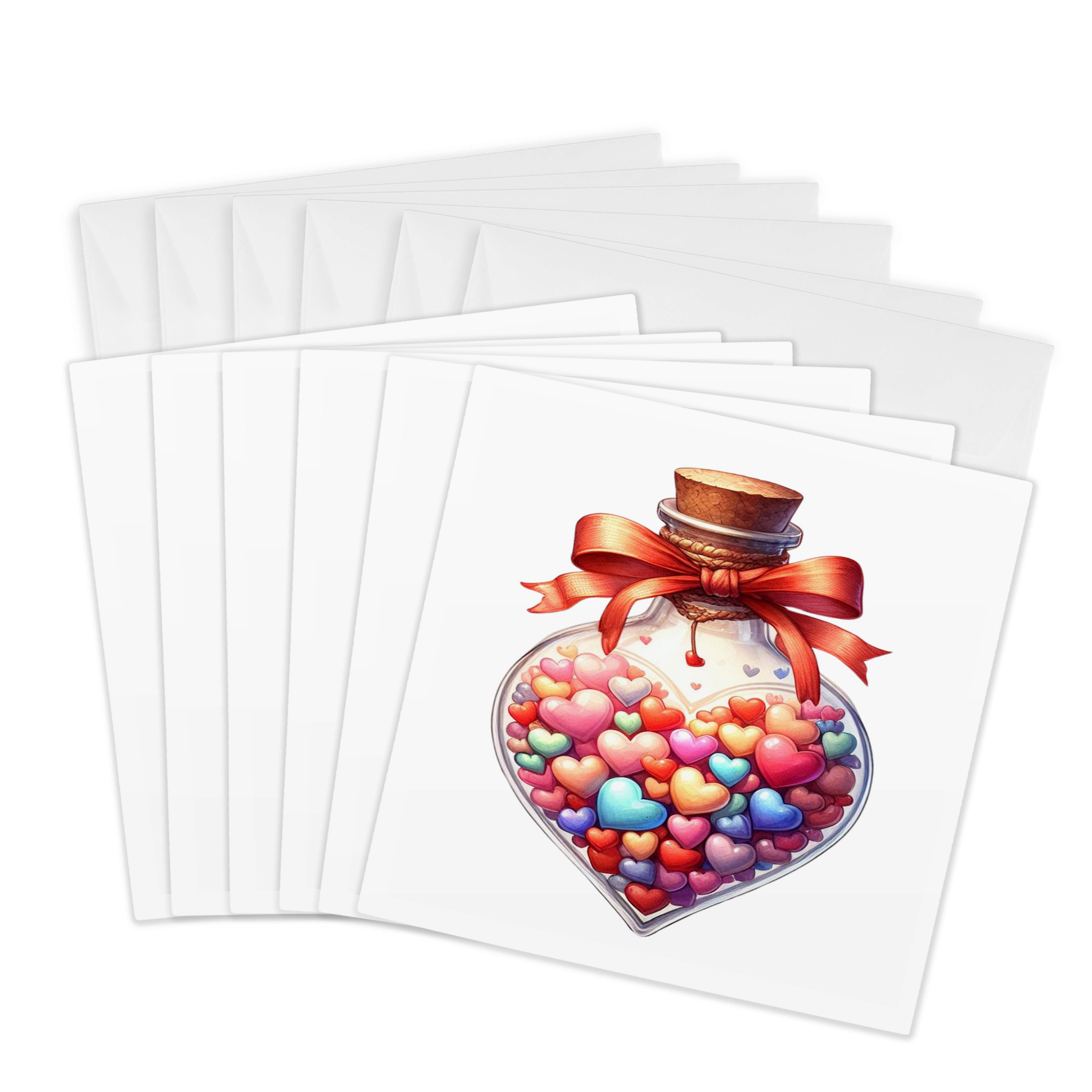 3drose, Heart Jar of Valentine Candy Illustration, 6 Greeting Cards ...