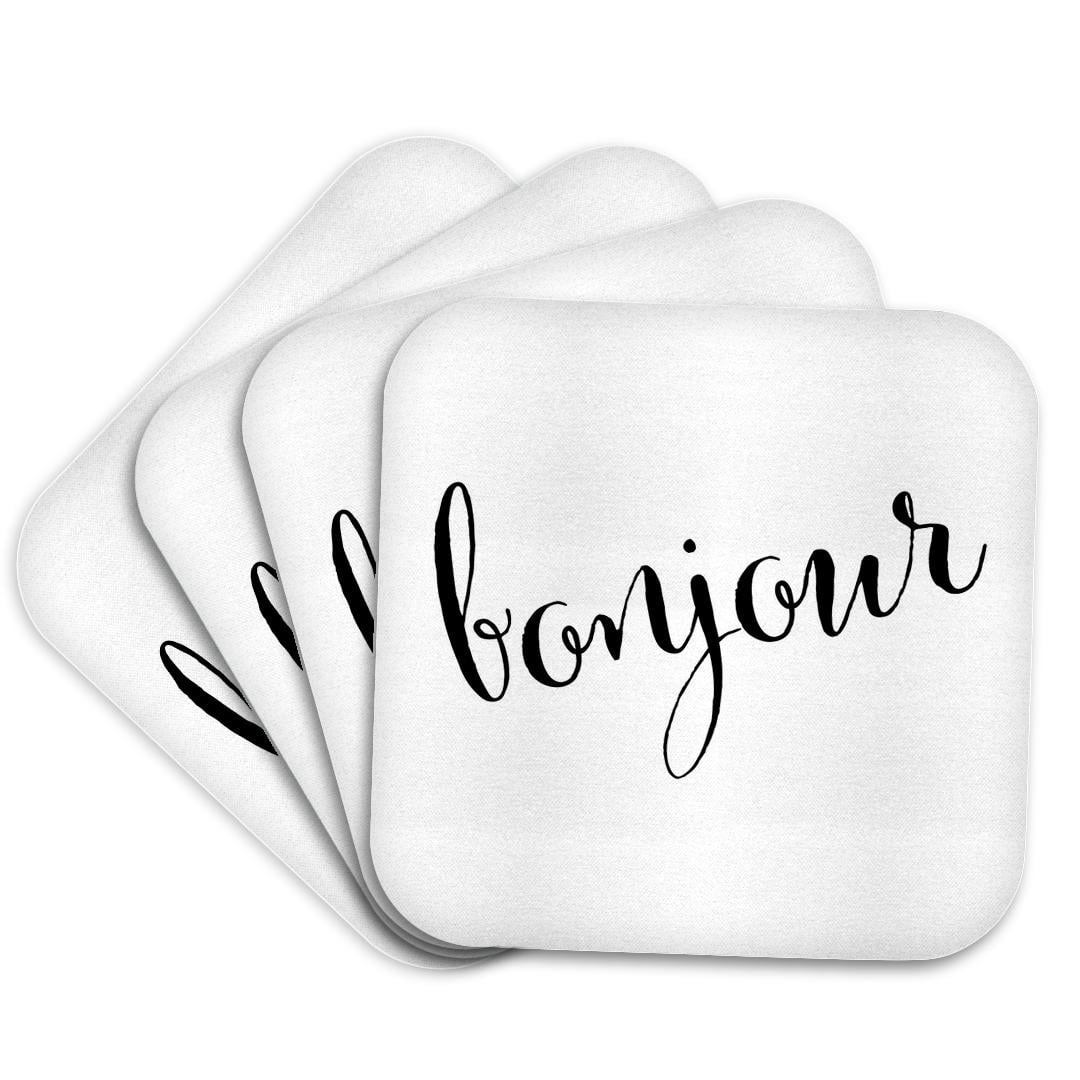 3drose, Hello or Good Morning in French Bonjour, Set of 4 Coasters ...