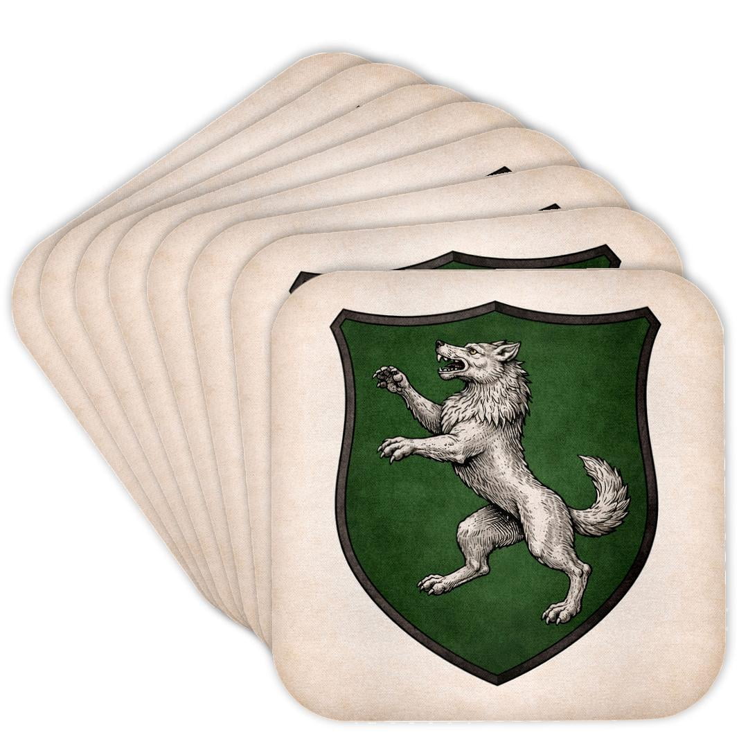 3drose, Heraldic Wolf Coat of Arms Medieval Shield, Set of 8 Coasters ...