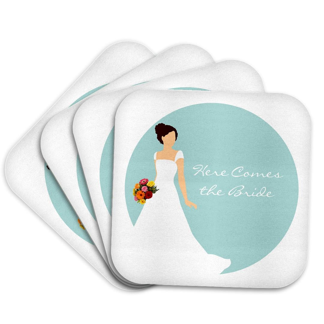 3drose, Here Comes the Bride - Brunette Blue, Set of 4 Coasters - Cork ...