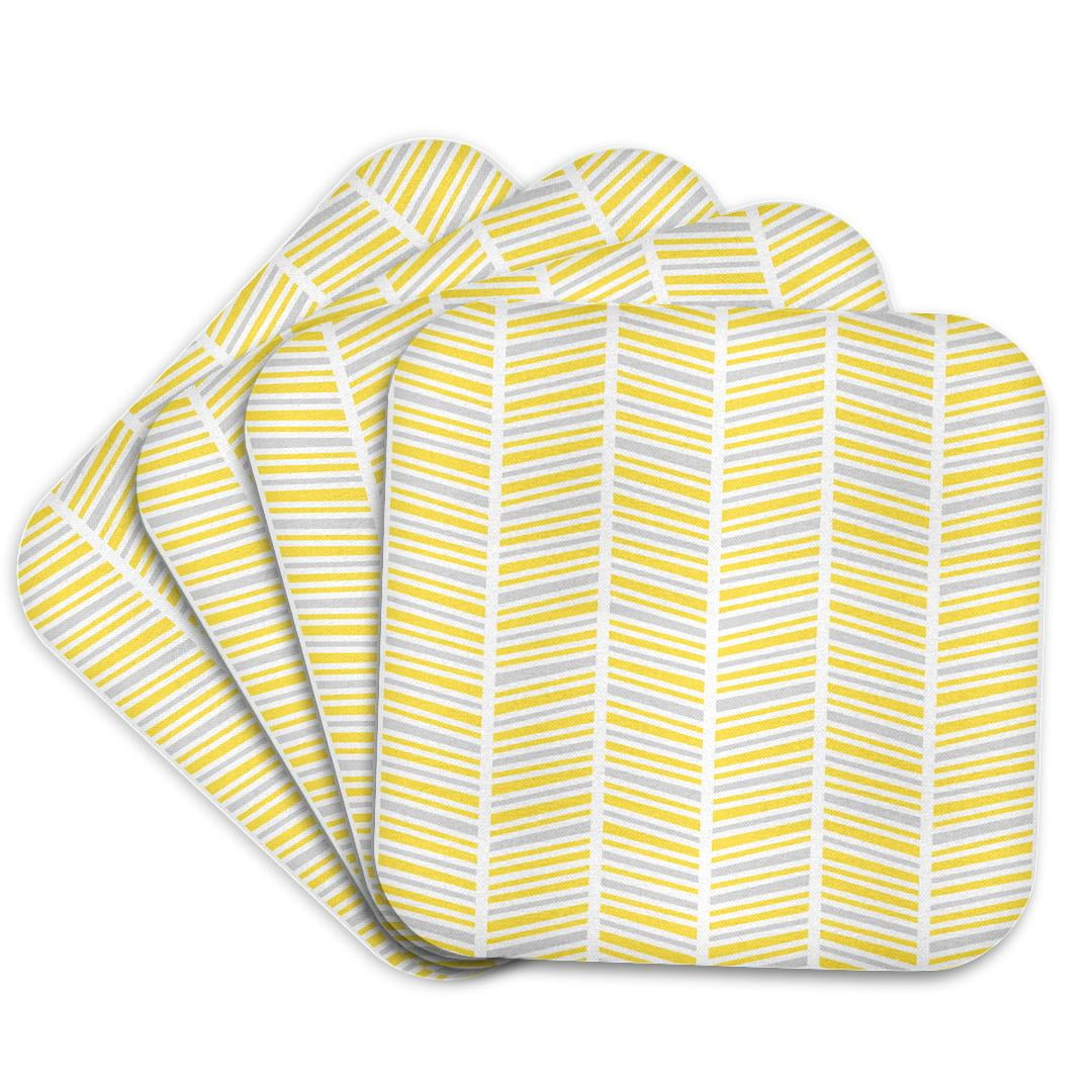 3drose, Herringbone Pattern Yellow Gray and White, Set of 4 Coasters ...