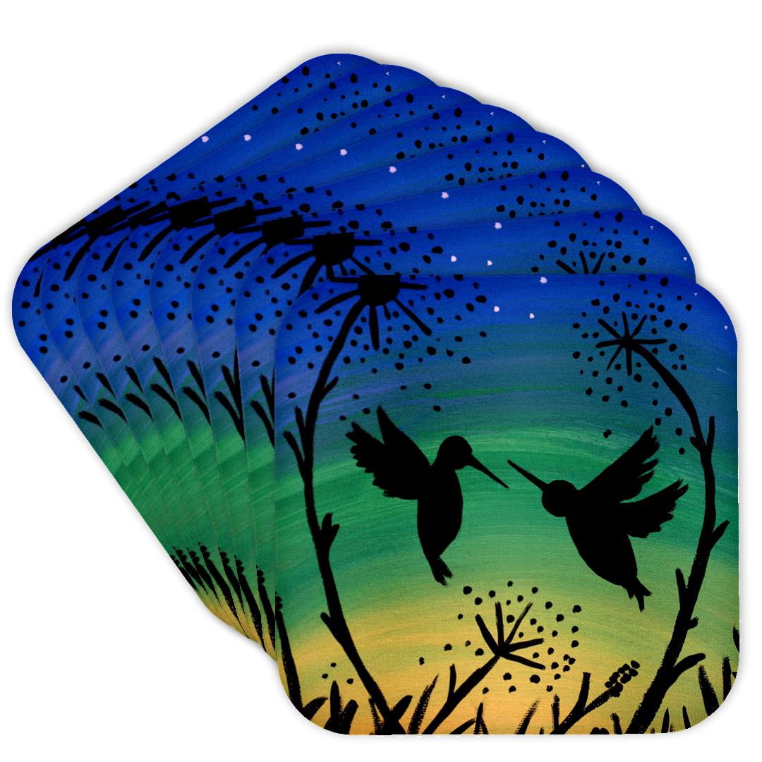 3drose, Hummingbird Silhouettes with Floral Shapes on Colorful Gradient ...
