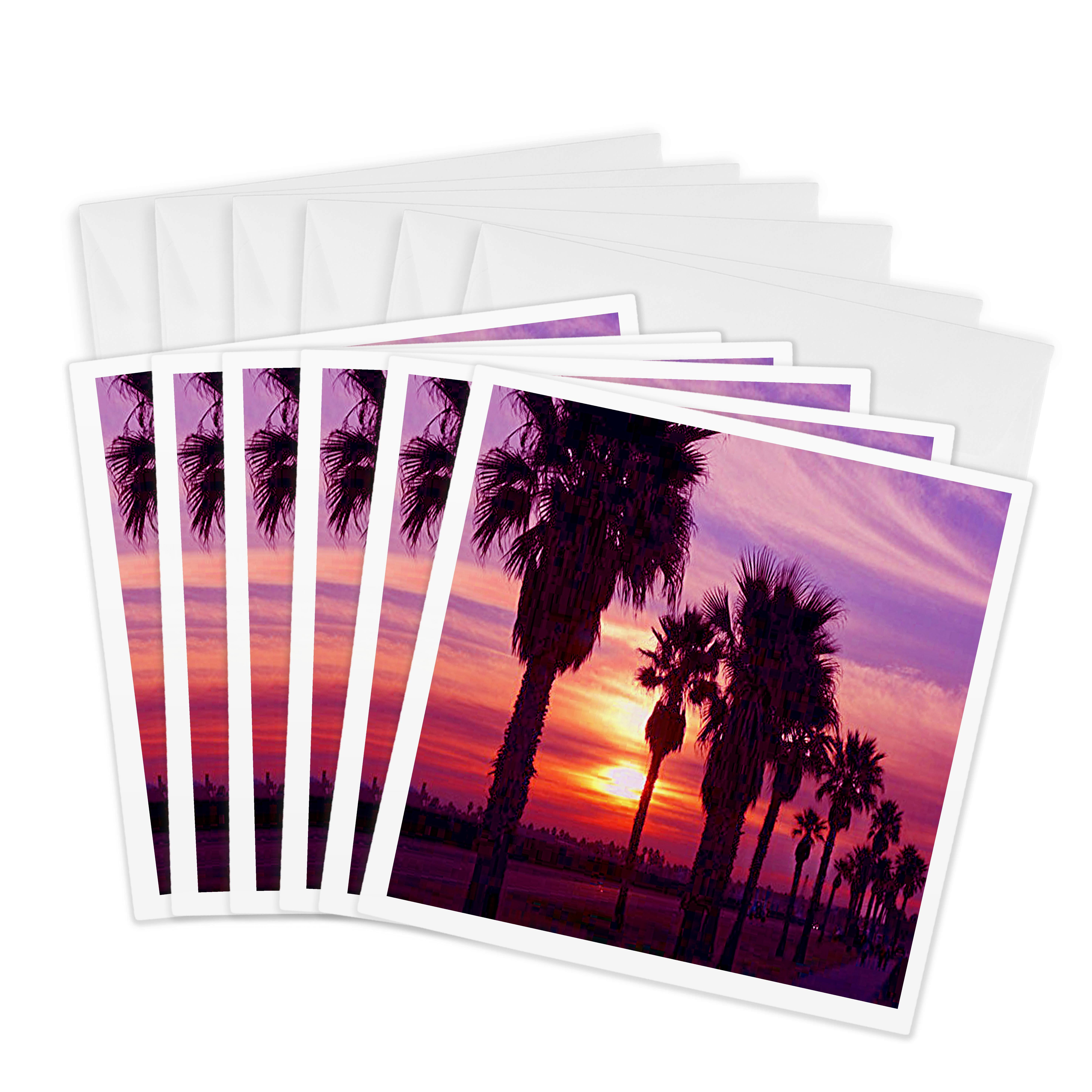3drose, Huntington Beach Boardwalk Sunset, 6 Greeting Cards with ...