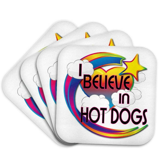 3drose, I Believe in Hot Dogs Cute Believer Design, Set of 4 Coasters ...