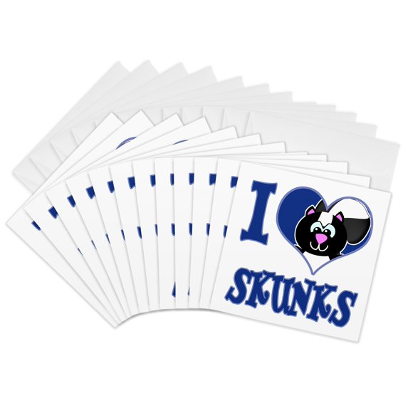 3drose, I Heart Love Skunks Cartoon, 12 Greeting Cards with Envelopes ...