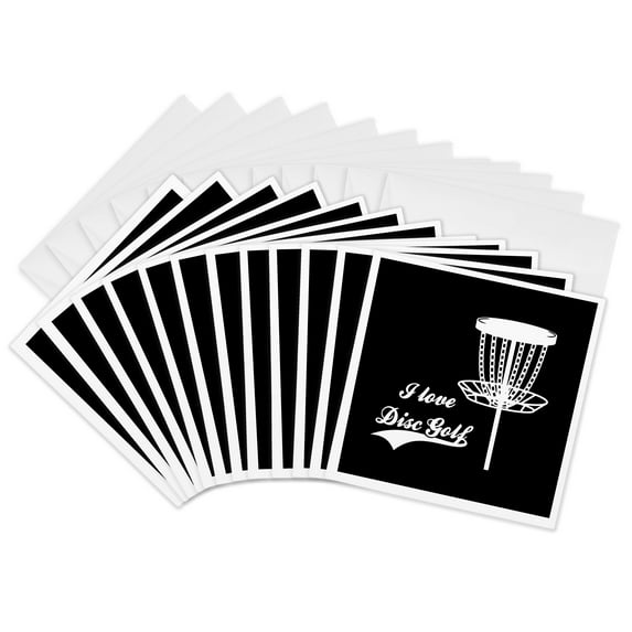 3drose, I Love Disc Golf with Disc Golf Basket. White on Black ...