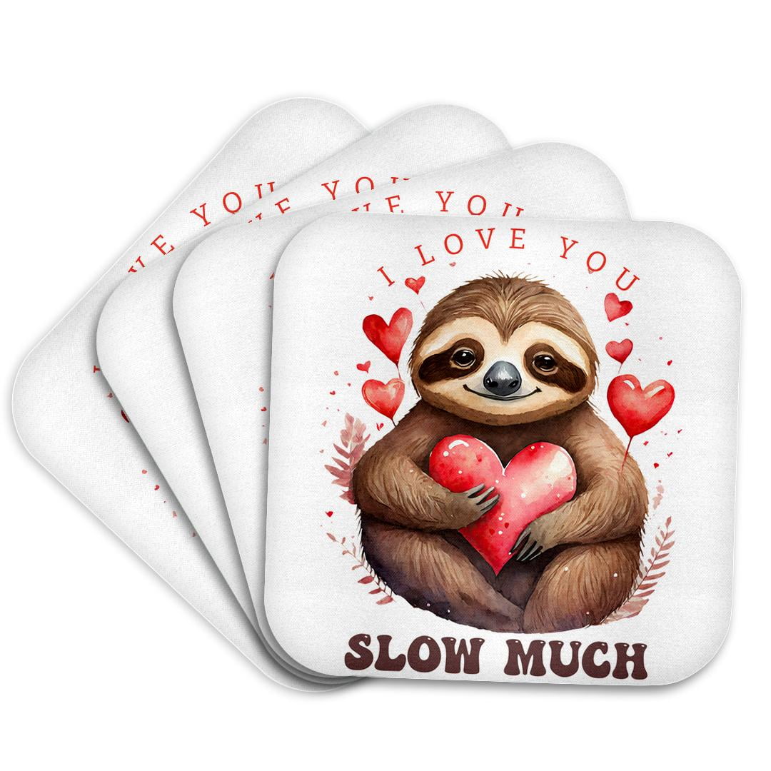 3drose, I Love You Slow Much Cute Sloth Illustration, Set of 4 Coasters ...