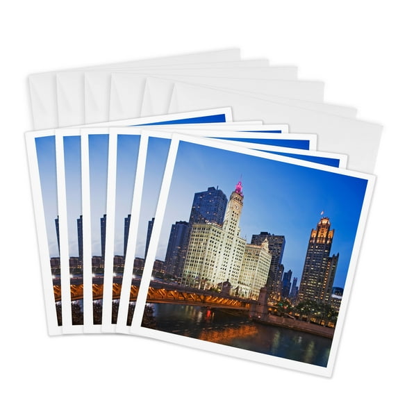 3drose, Illinois, Chicago. Downtown Skyscrapers Light up at Dusk., 6 ...