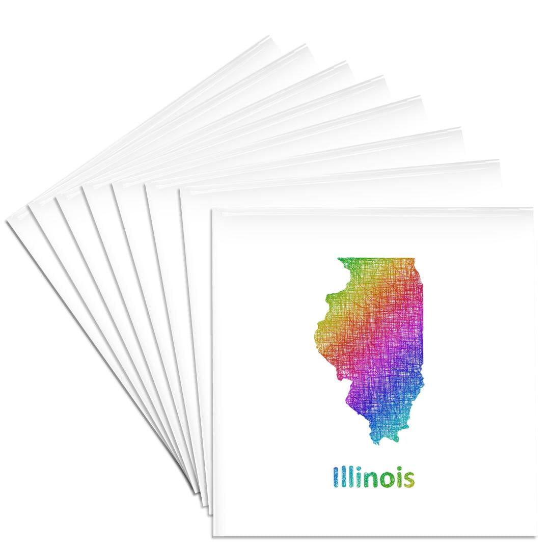 3drose, Illinois State Map - Rainbow Sketch Design, Set of 8 Ceramic ...