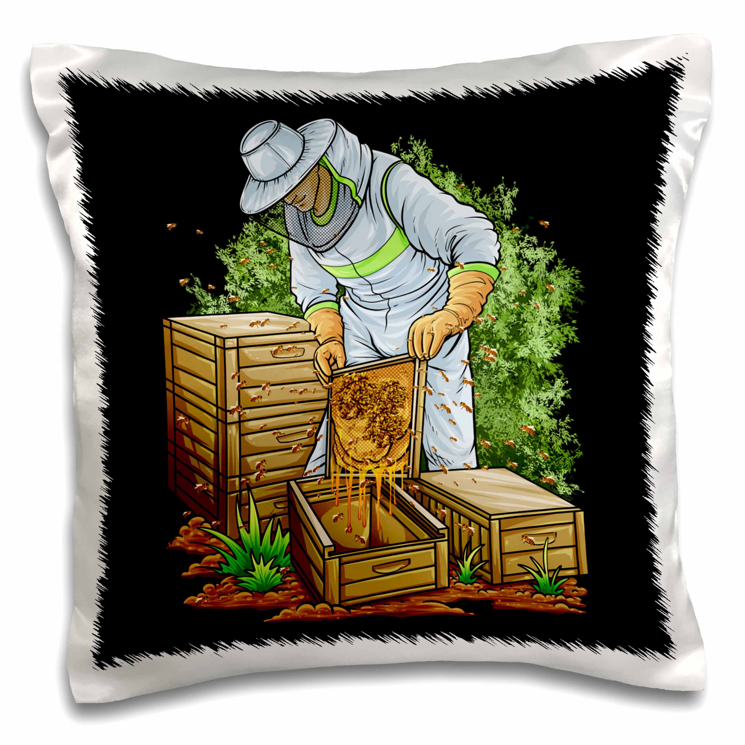3drose, Illustration of Beekeeper with Bees and Honeycomb Honey, 16x16 ...