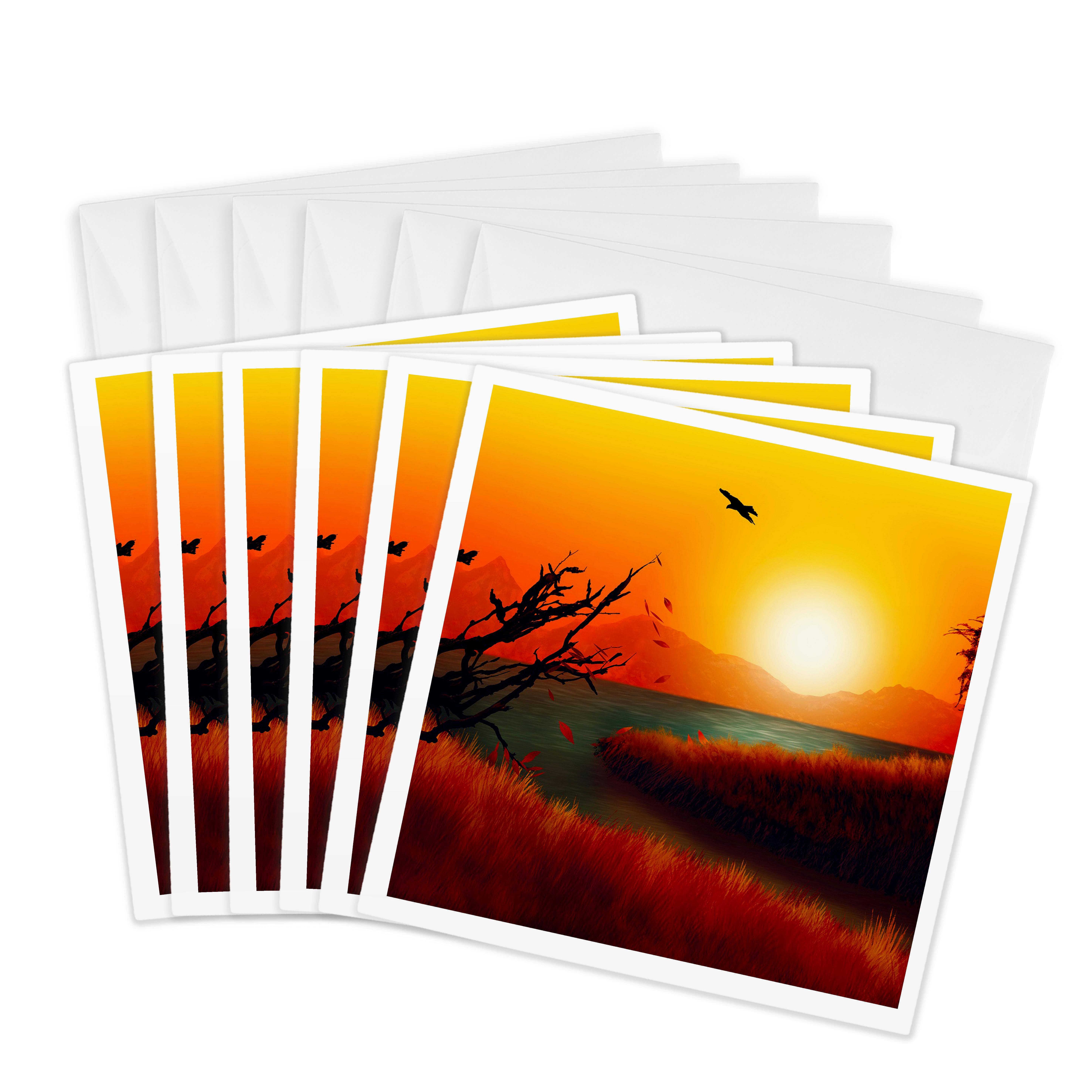 3drose, Illustration of Sunset with Ocean and Birds Free Nature, 6 ...