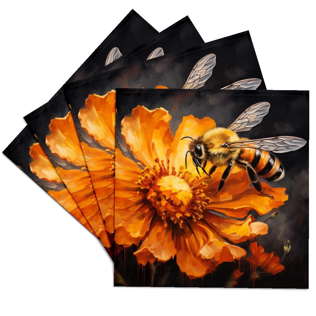 3drose, Illustration of a Honeybee Pollinating a Bright Orange Cosmos ...