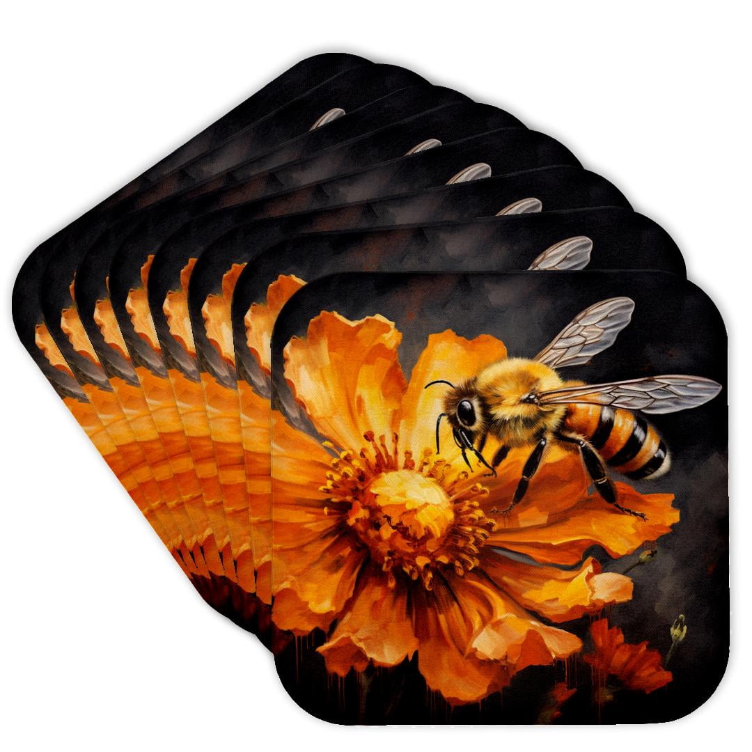 3drose, Illustration of a Honeybee Pollinating a Bright Orange Cosmos ...