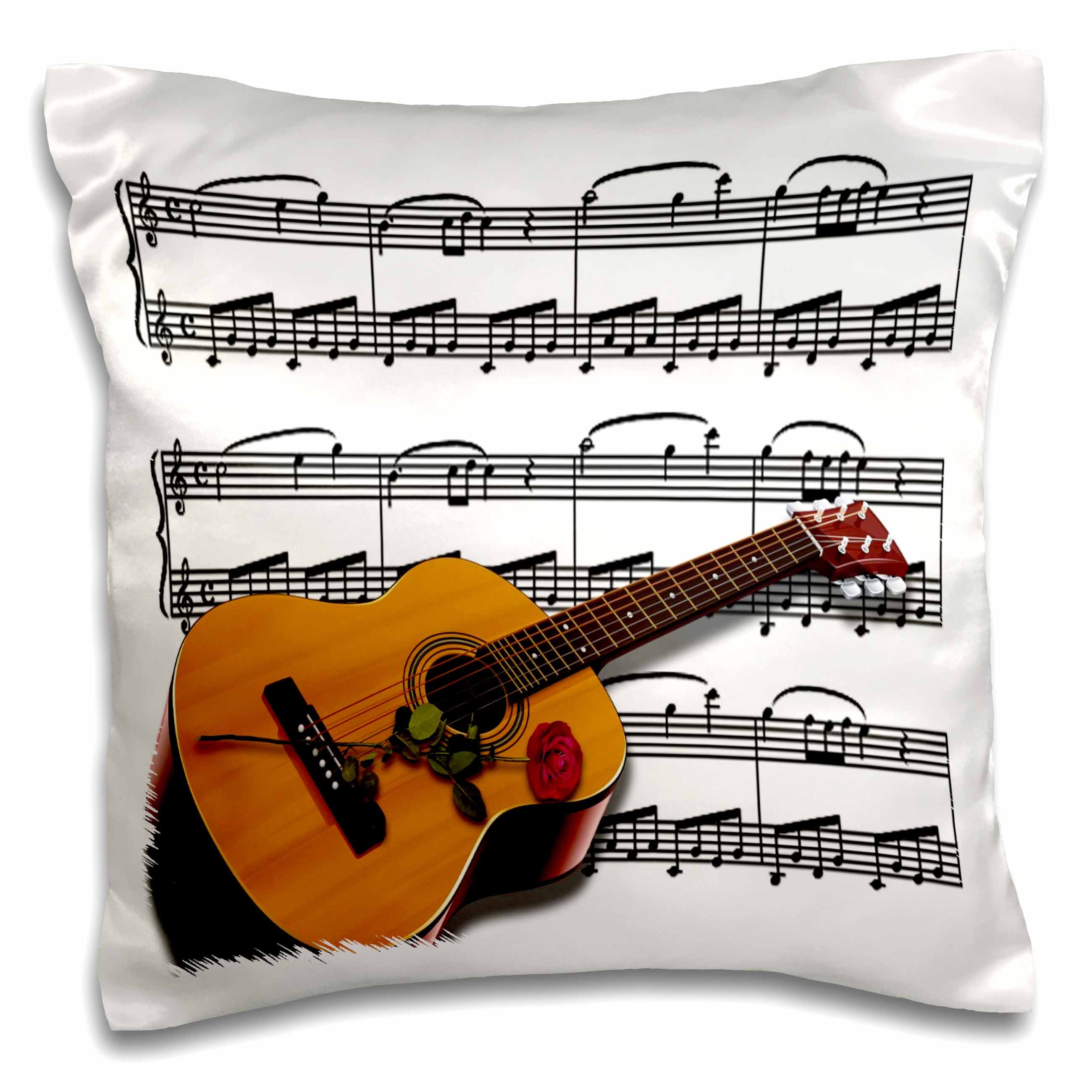 3drose, Image of Acoustic Guitar with Red Rose on Music Sheet, 16x16 ...