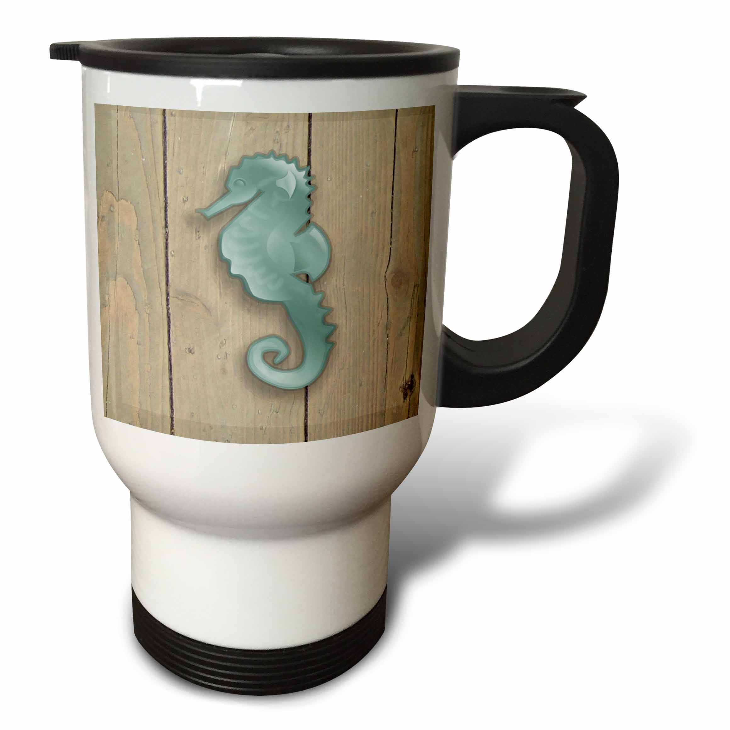 3drose, Image of Aqua Cartoon Seahorse on Old Wooden Planks, 14oz ...
