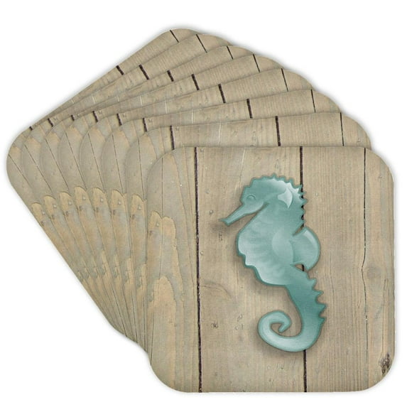 3drose, Image of Aqua Cartoon Seahorse on Old Wooden Planks, Set of 8 ...