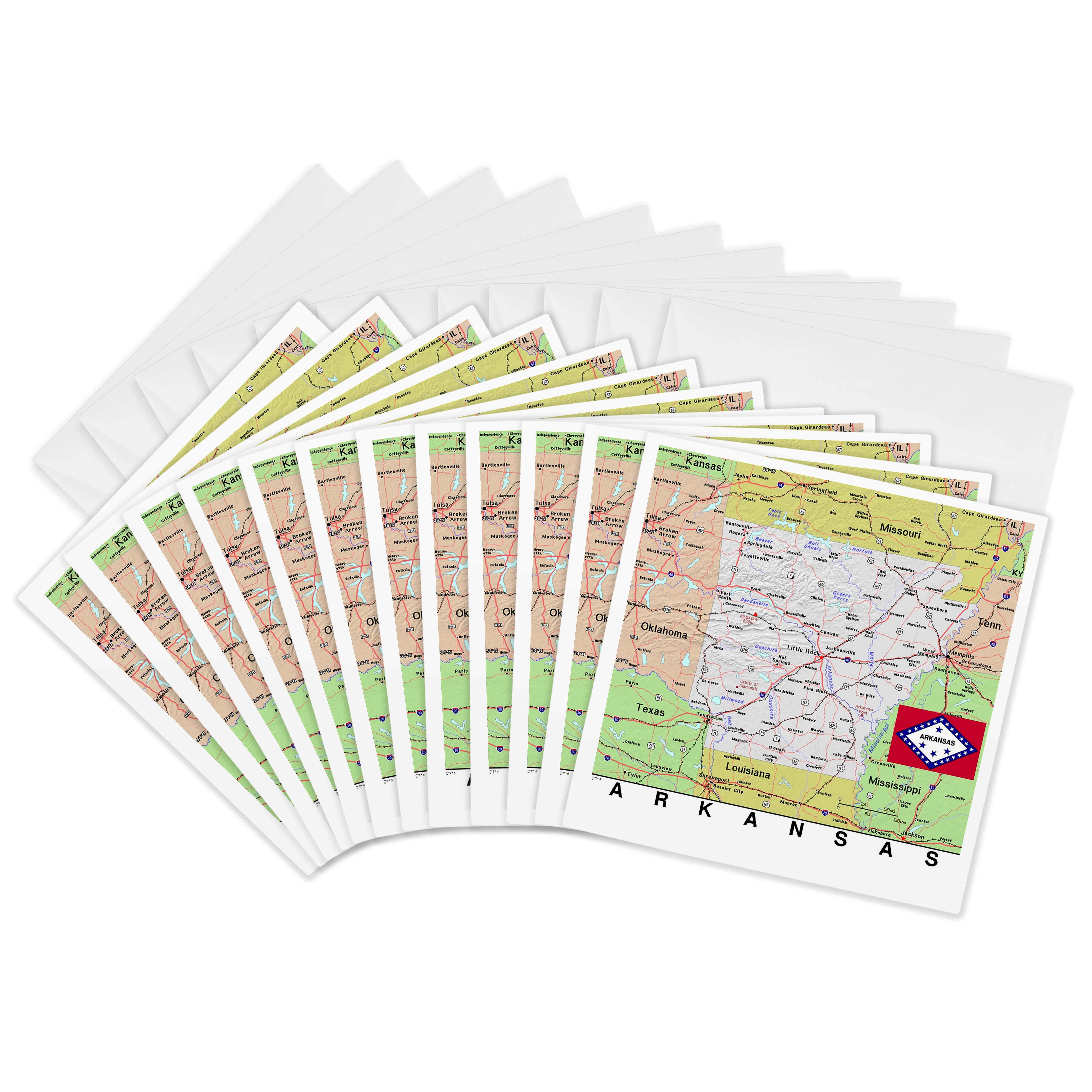 3drose, Image of Arkansas Topo Map and State Flag, 12 Greeting Cards ...