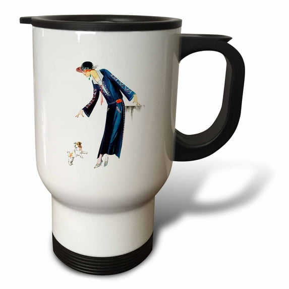 3drose, Image of Art Deco Lady in Blue Playing with Tiny Dog, 14oz ...
