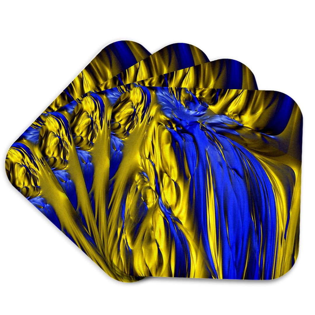 3drose, Image of Bright Blue and Yellow Abstract Neon Colors, Set of 4 ...
