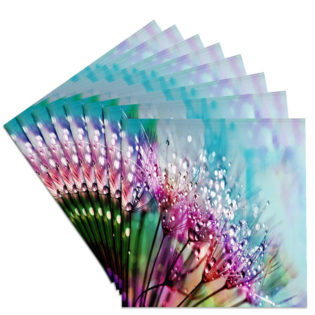 3drose, Image of Bright Fuchsia and Aqua Floral with Dew Drops, Set of ...