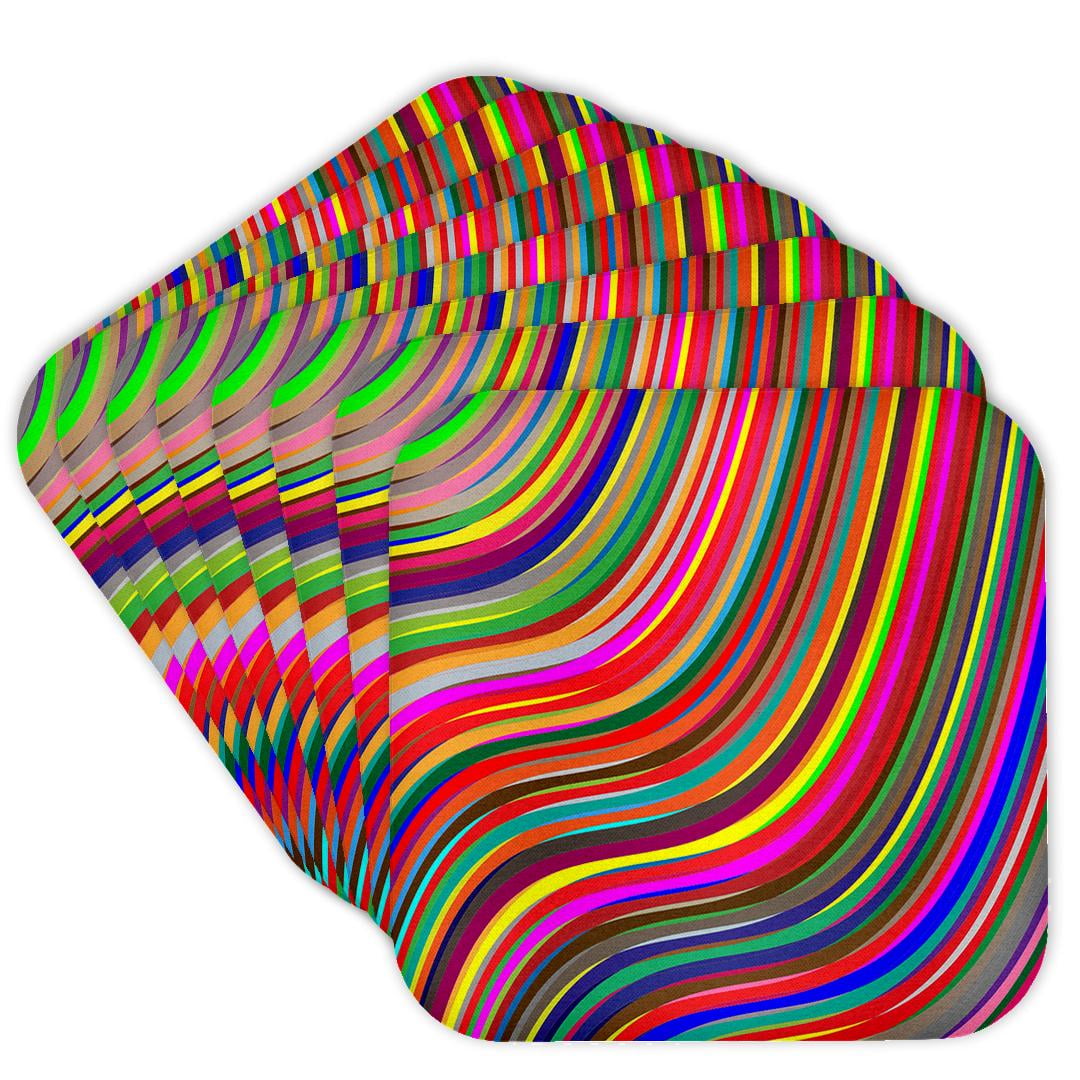 3drose, Image of Bright Multi Color Wavy Ribbons, Set of 8 Coasters ...