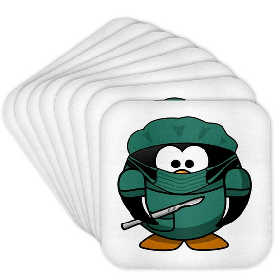 3drose, Image of Cartoon Penguin with Mask and Medical Scrubs, Set of 8 ...