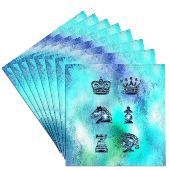 3drose, Image of Chess Pieces in Glittery Blue on Aqua and Violet, Set ...