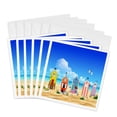 3drose, Image of Colorful Beach Huts with Flamingo on Ocean, 6 Greeting ...
