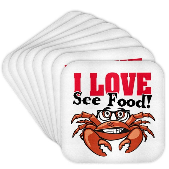 3drose, Image of Crab Wearing Glasses with I Love See Food Words, Set ...