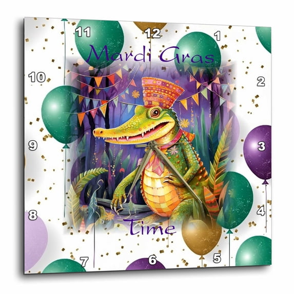 3drose, Image of Crocodile Says Mardi Gras Time on Purple Gold Balloons ...