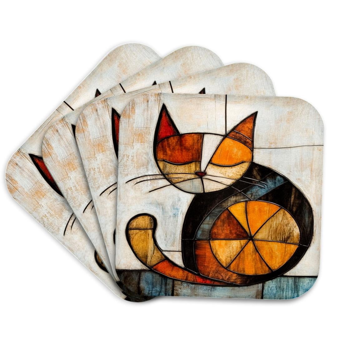 3drose, Image of Cute Modern Cat in Stained Glass Shades of Brown and ...