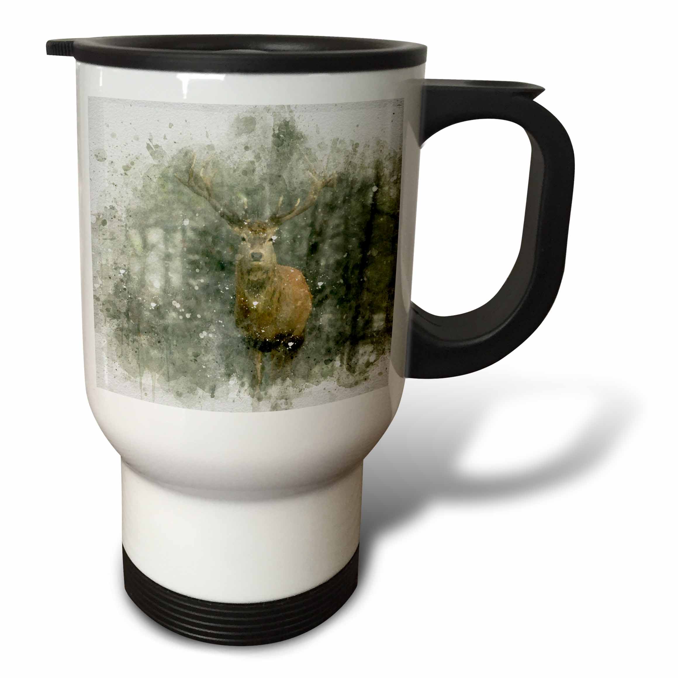 3drose, Image of Deer Buck in the Snow Art, 14oz Stainless Steel Travel ...