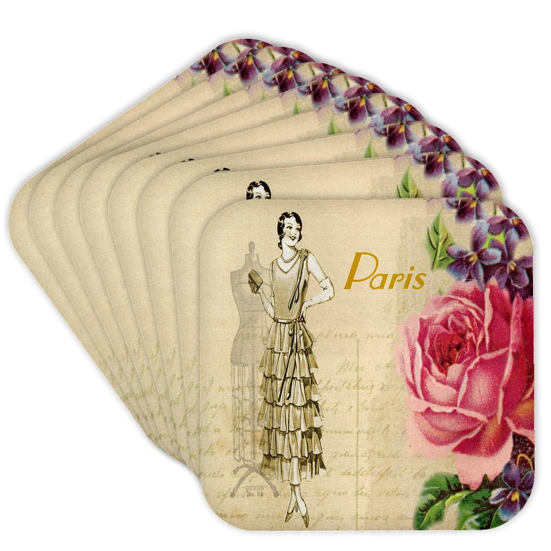 3drose, Image of French Art Deco Lady with Roses and Word Paris, Set of ...