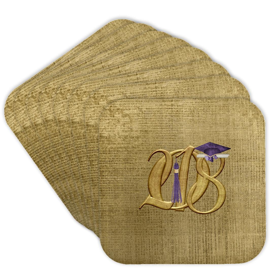 3drose, Image of Gold Entangled 2018 Purple Graduation Cap, Diploma, Tassel on Gold, Set of 8 ...