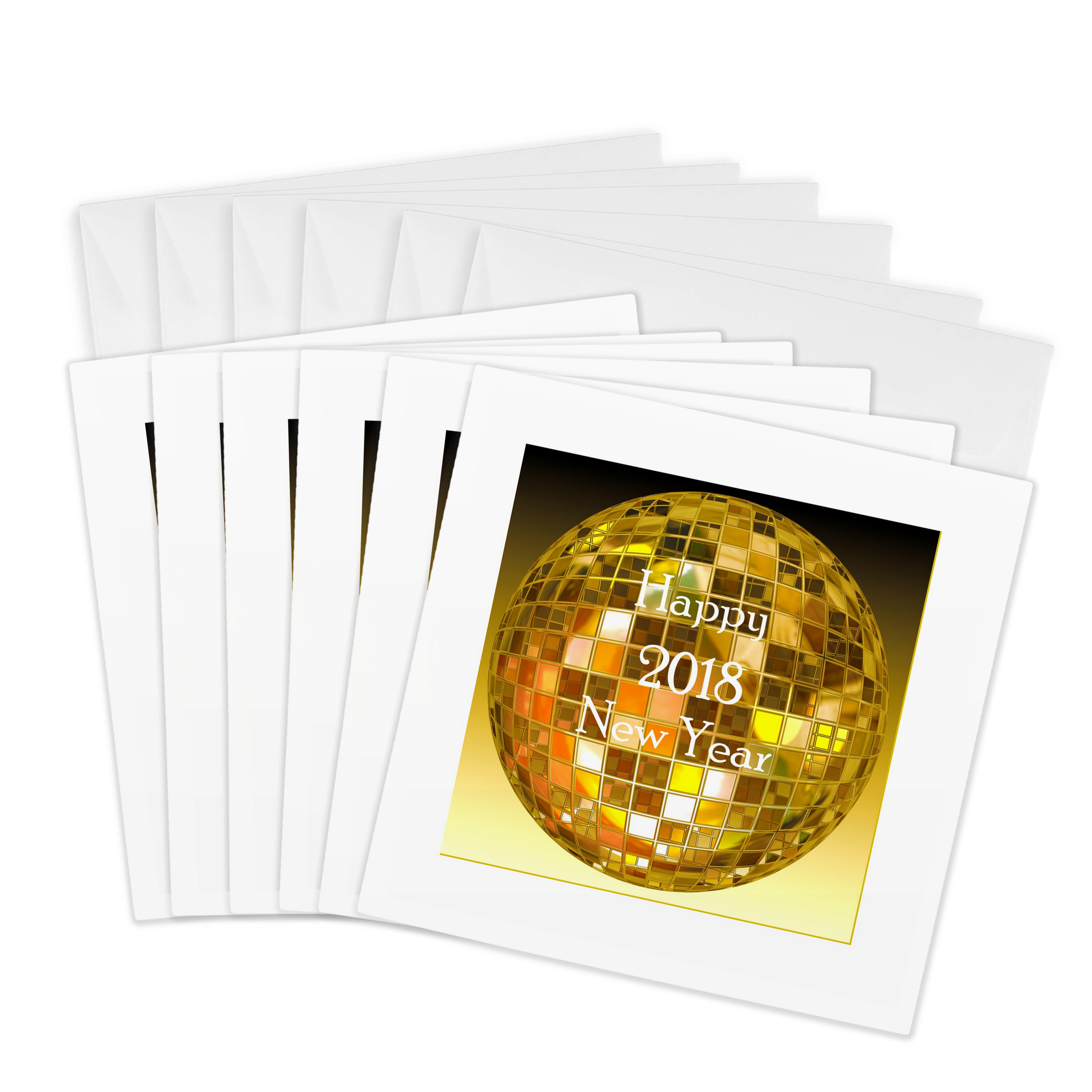 3drose, Image of Happy 2018 New Year on Gold Disco Ball, 6 Greeting ...