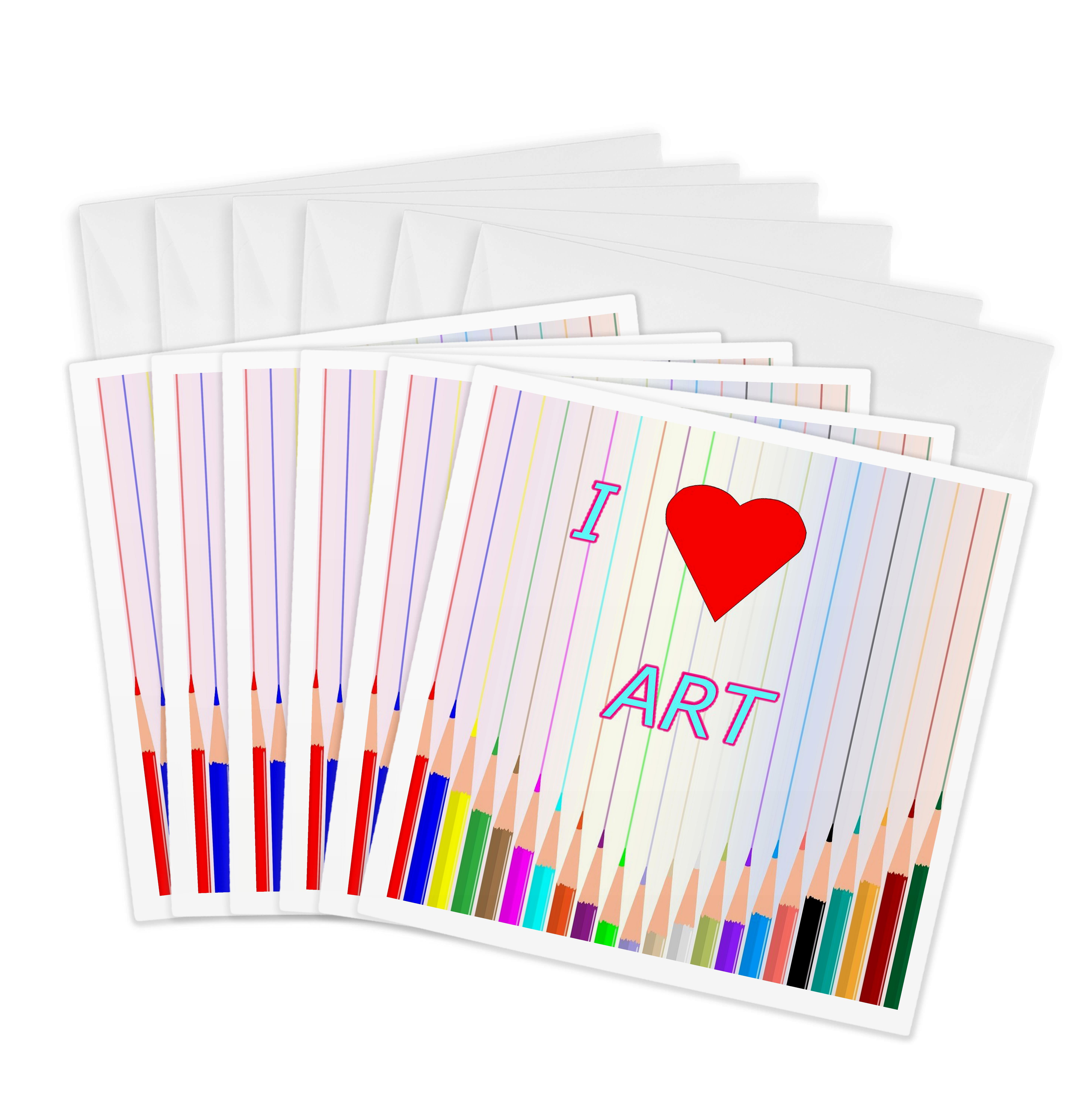 3drose, Image of I Love Art with Red Heart and Color Pencils, 6 ...