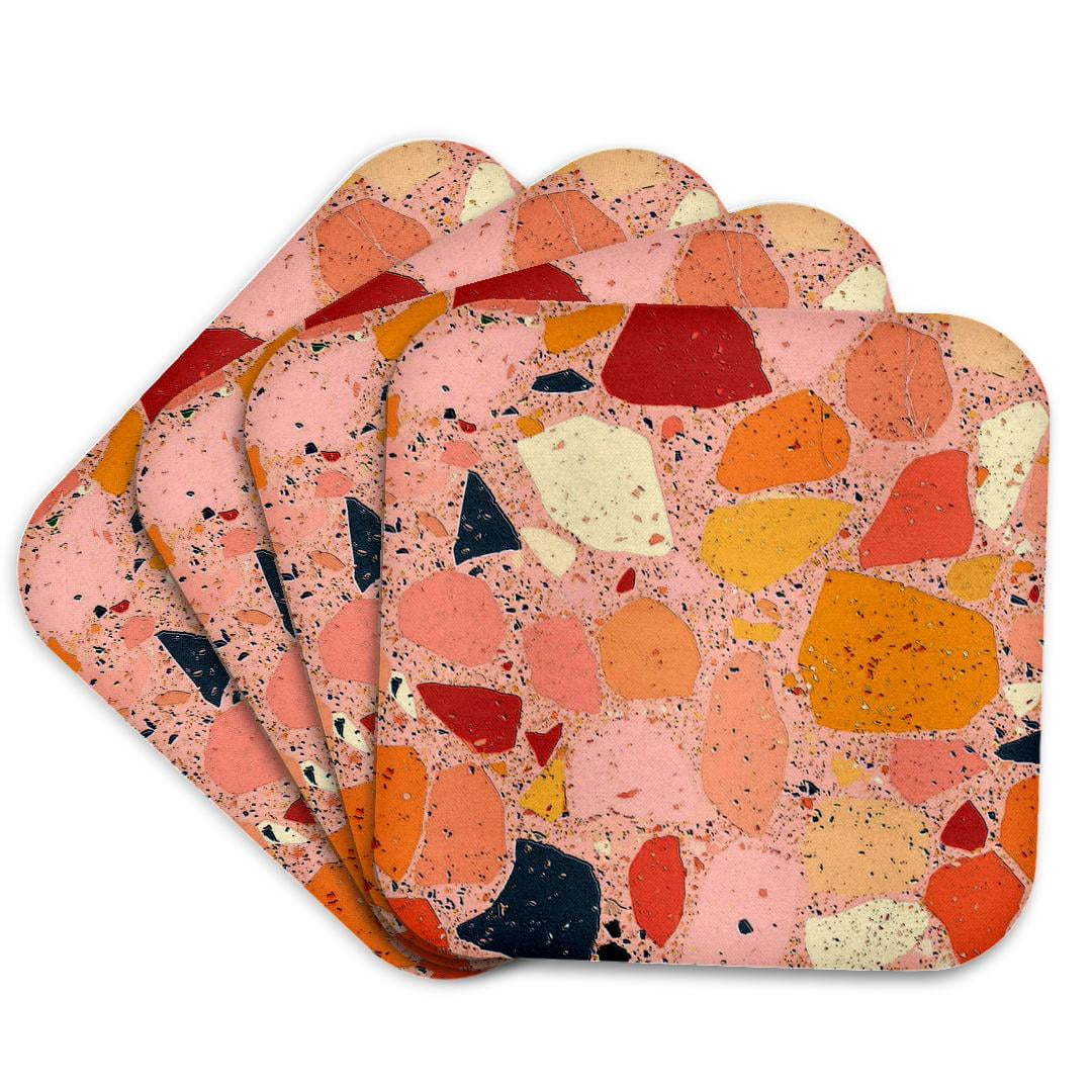 3drose, Image of Irregular Pattern in Orange, White and Red, Set of 4 ...