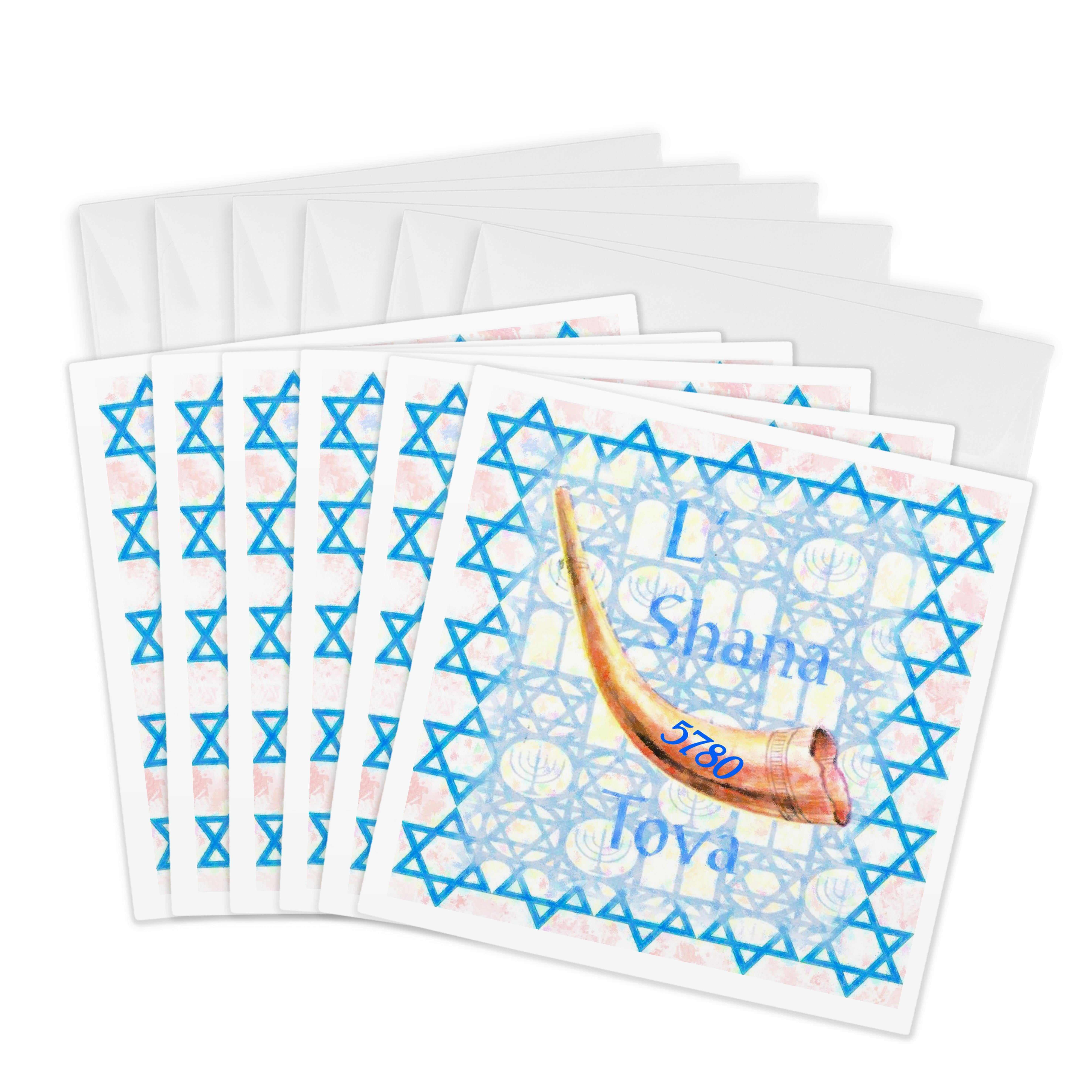 3drose, Image of L Shana Tova with Rams Horn on Watercolor Stars, 6 ...