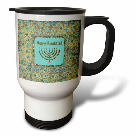 3drose, Image of Memorah on Dreidel Design, Happy Hanukkah, Aqua and ...