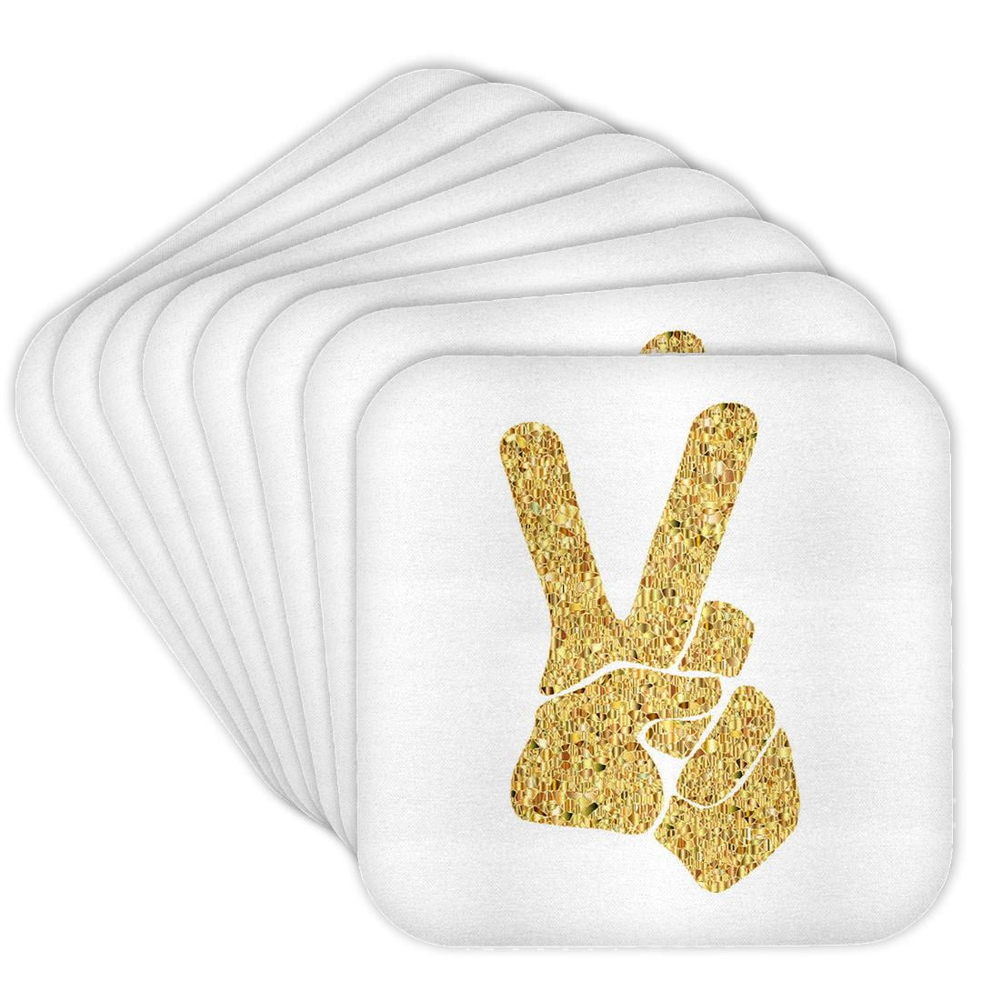 3drose, Image of Metallic Gold Hand Peace Sign, Set of 8 Coasters ...