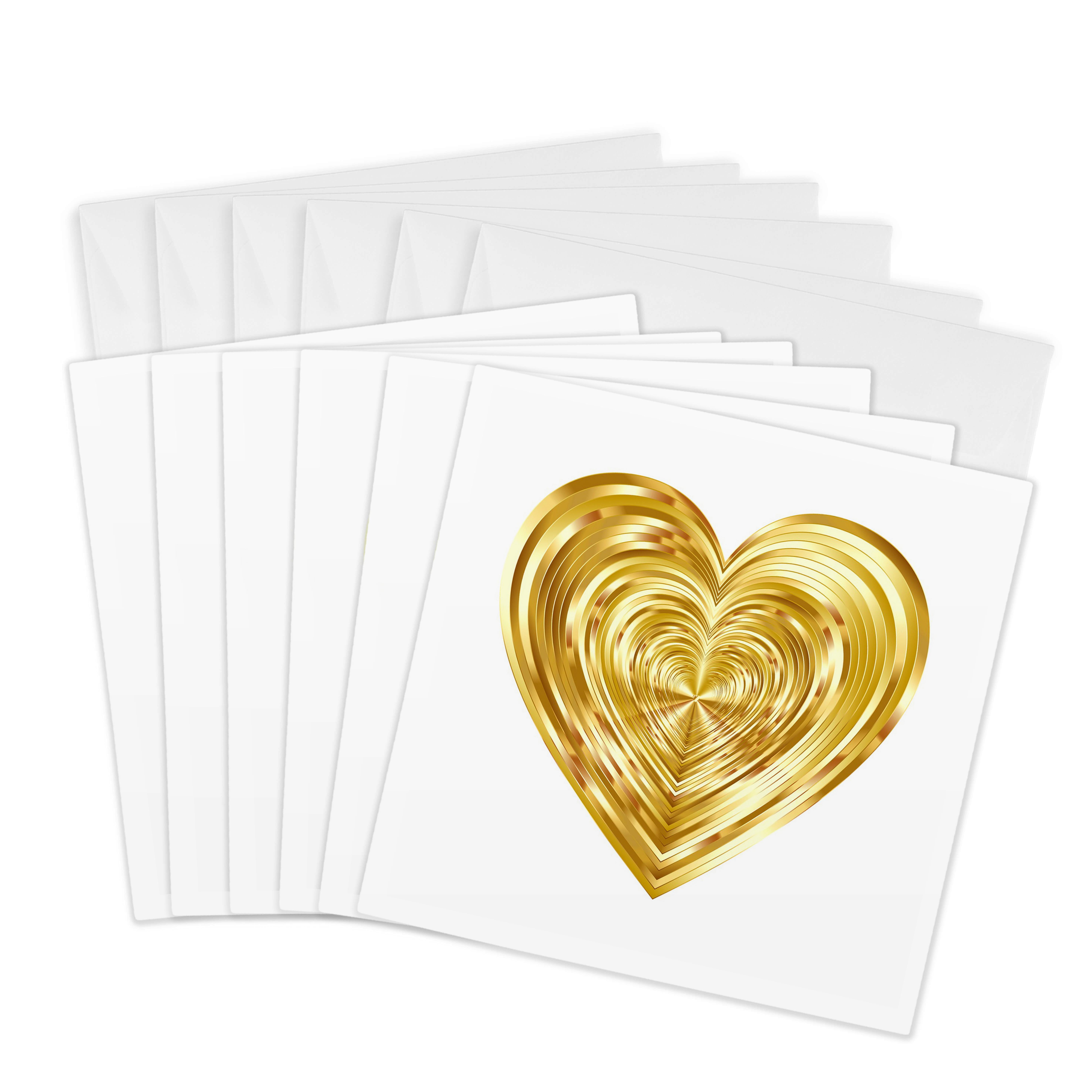 3drose, Image of Metallic Gold Heart, 6 Greeting Cards with Envelopes ...