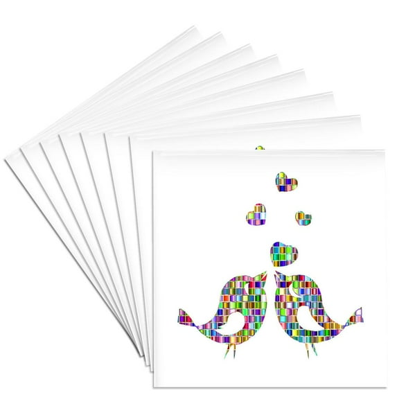 3drose, Image of Metallic Love Birds with Hearts, Set of 8 Ceramic Tile ...