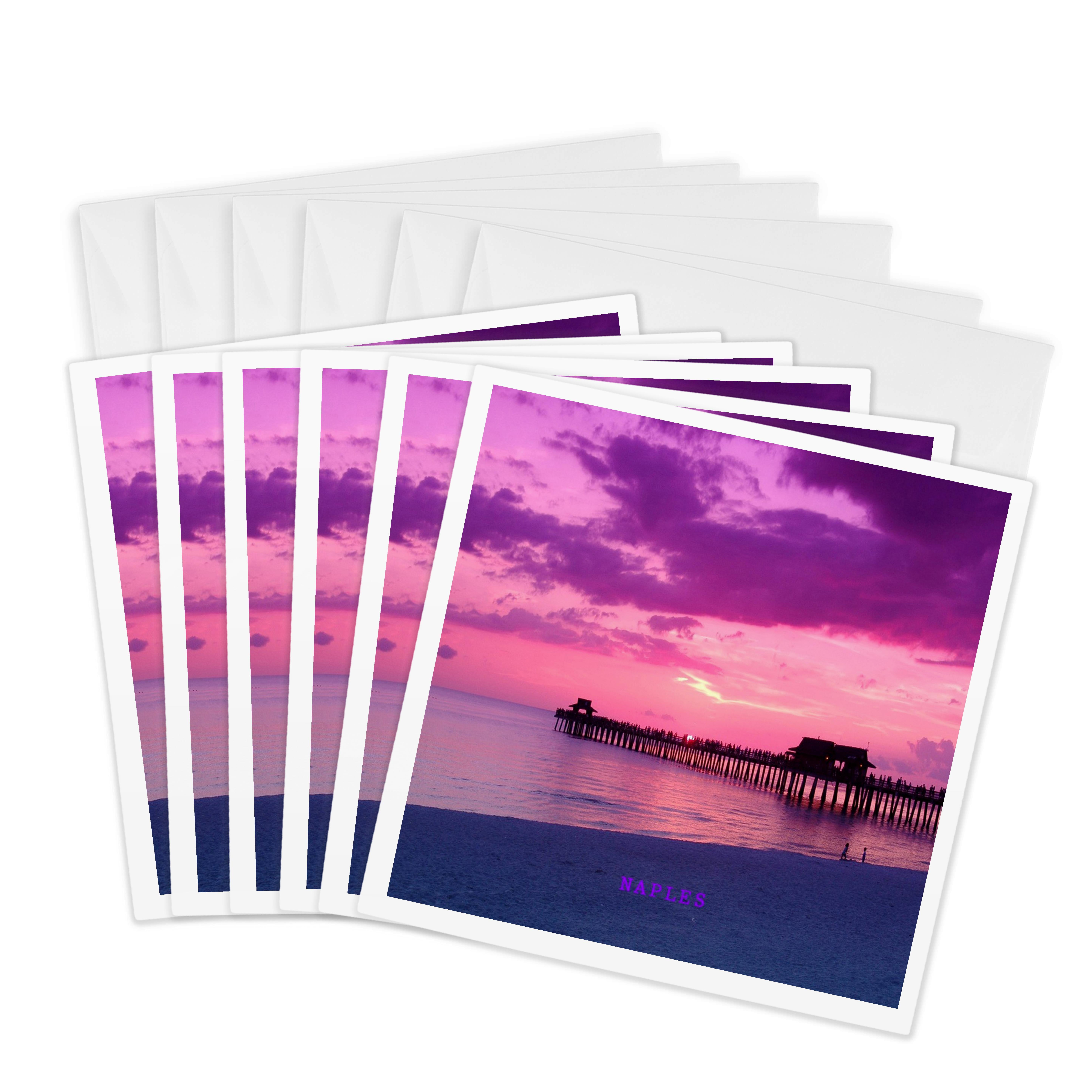 3drose, Image of Naples Pier Florida at Sunset, 6 Greeting Cards with ...