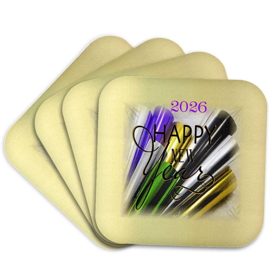 3drose, Image of New Year Horns on Gold Say Happy New Year, Set of 4 ...
