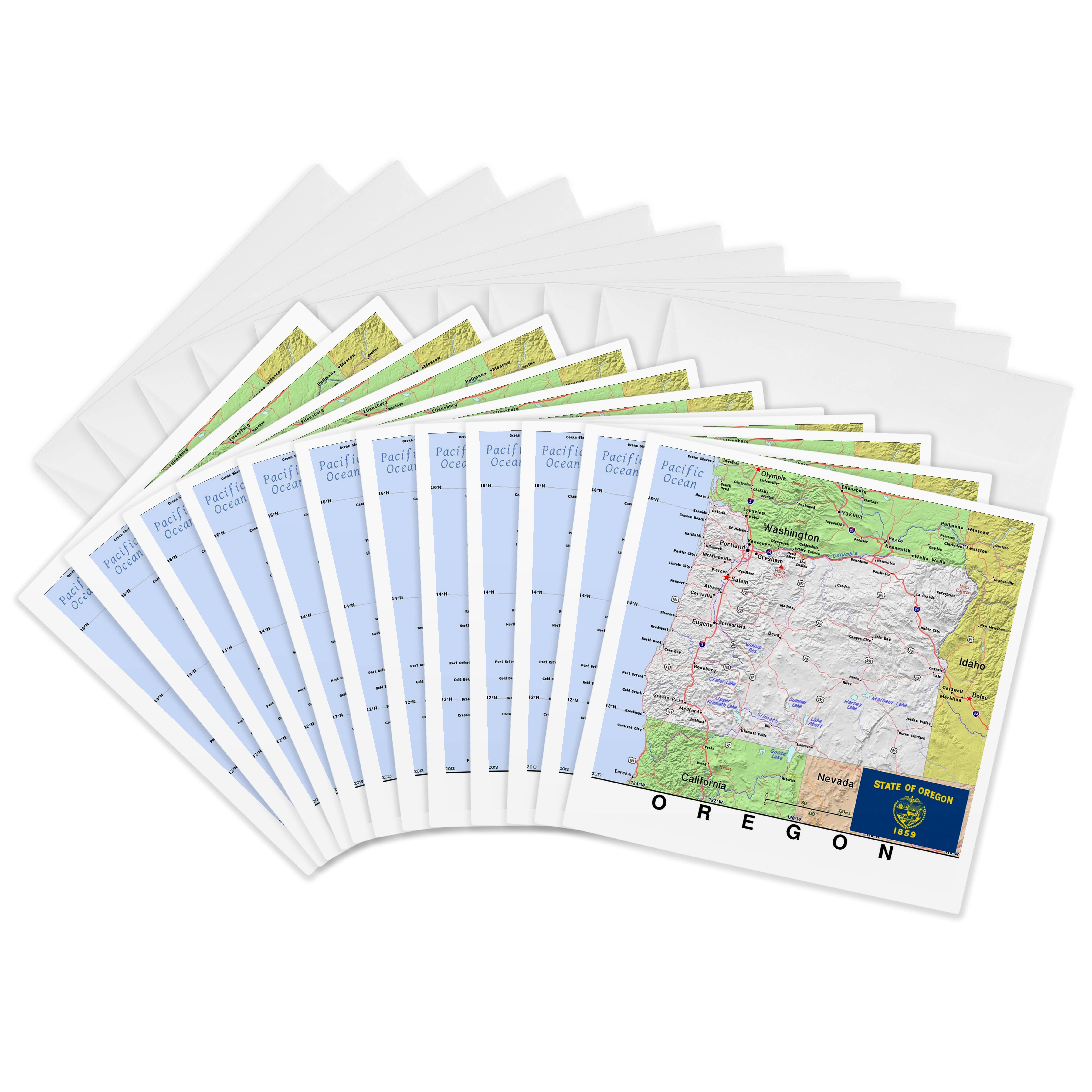 3drose, Image of Oregon Topographic Map with State Flag, 12 Greeting ...