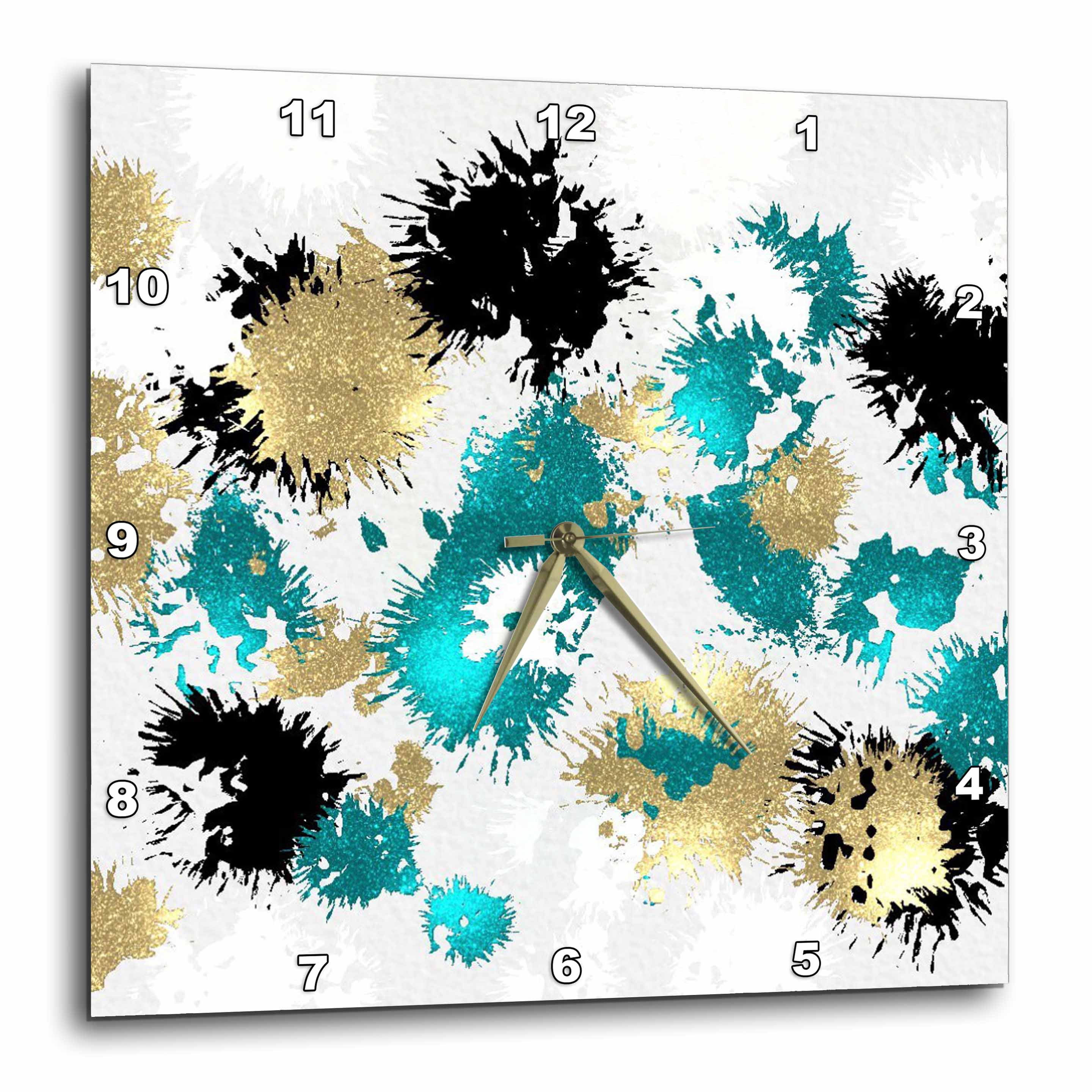 3drose, Image of Paint Splash in Gold and Black and Turquoise, 15x15 ...