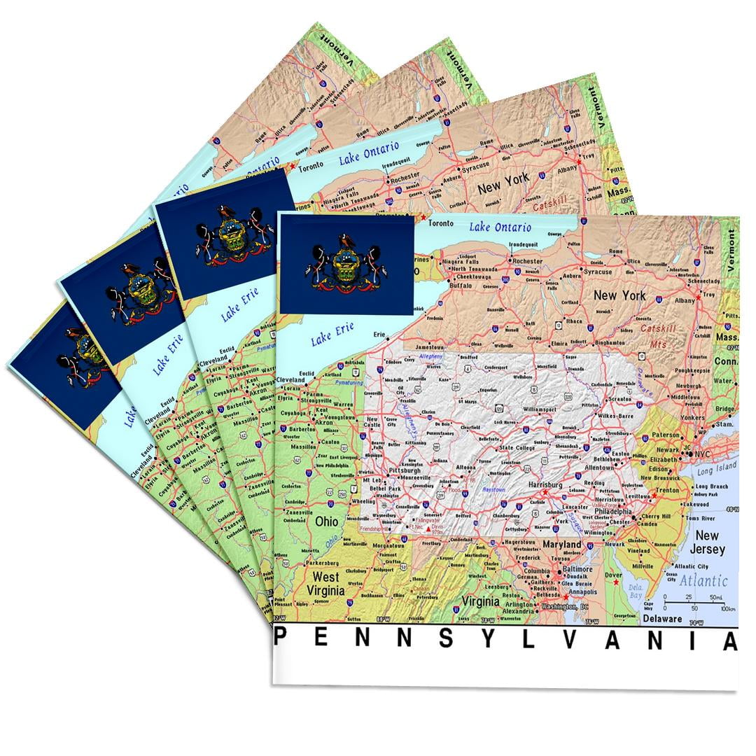 3drose, Image of Pennsylvania Topographic Map with Flag, Set of 4 ...