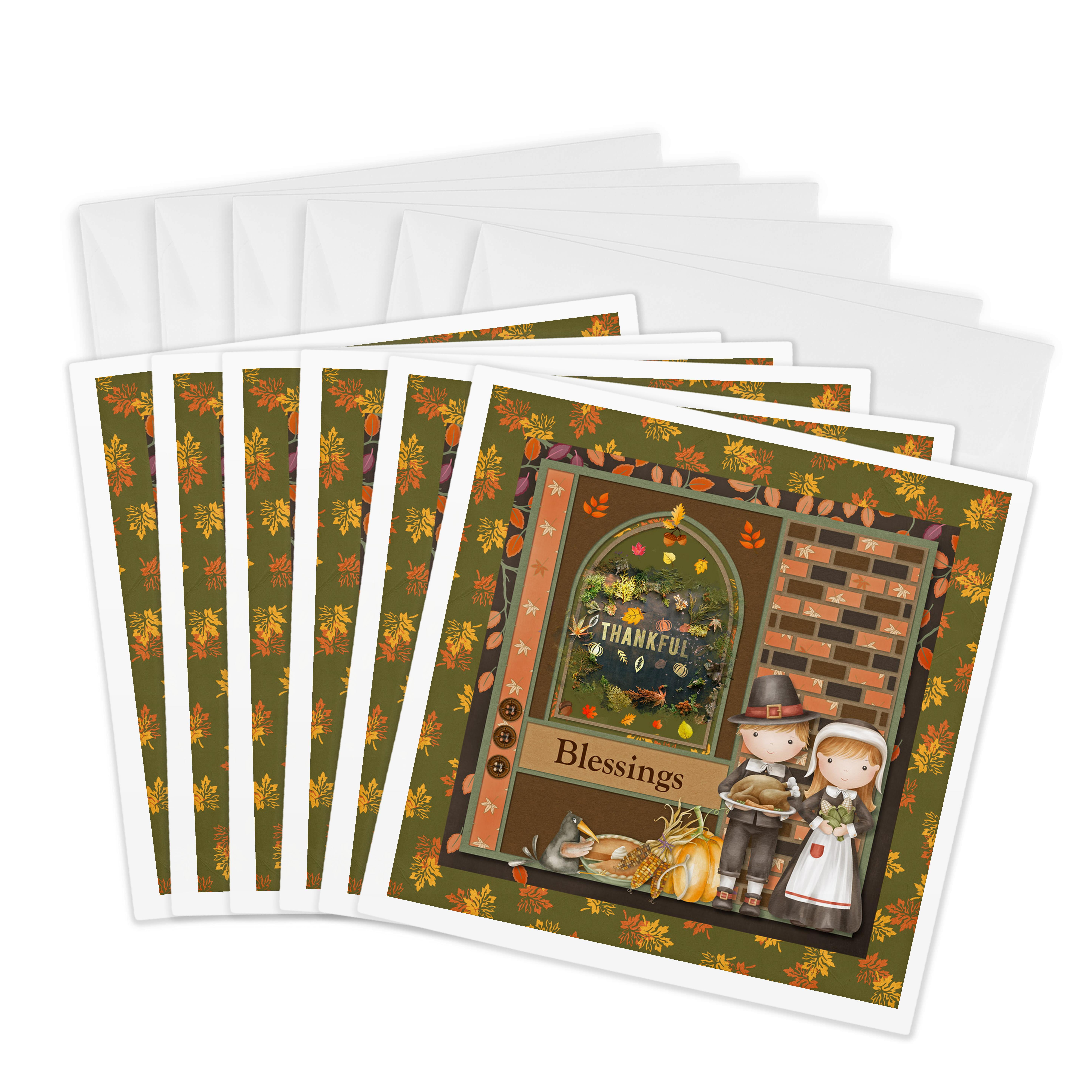 3drose, Image of Pilgrims with Turkey, Thankful Blessings, Leaves Pie ...